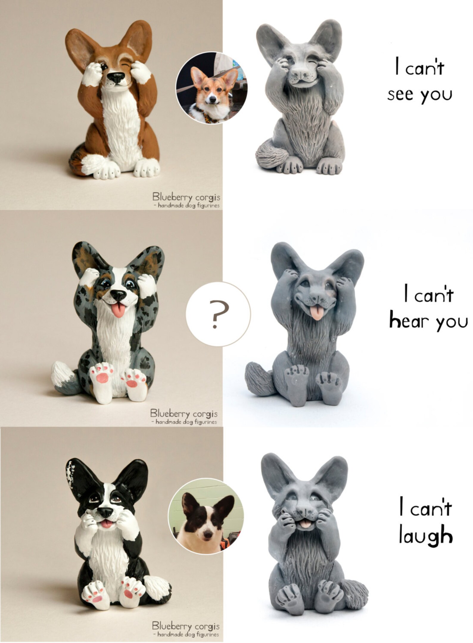 Three Welsh Corgi Figurines, Custom Sculpted and Painted, Based on ...