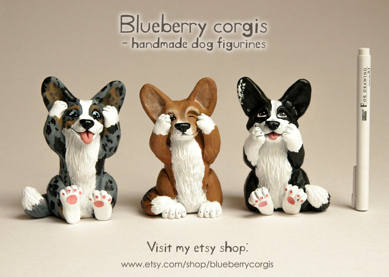 Three Welsh Corgi Figurines, Custom Sculpted and Painted, Based on ...