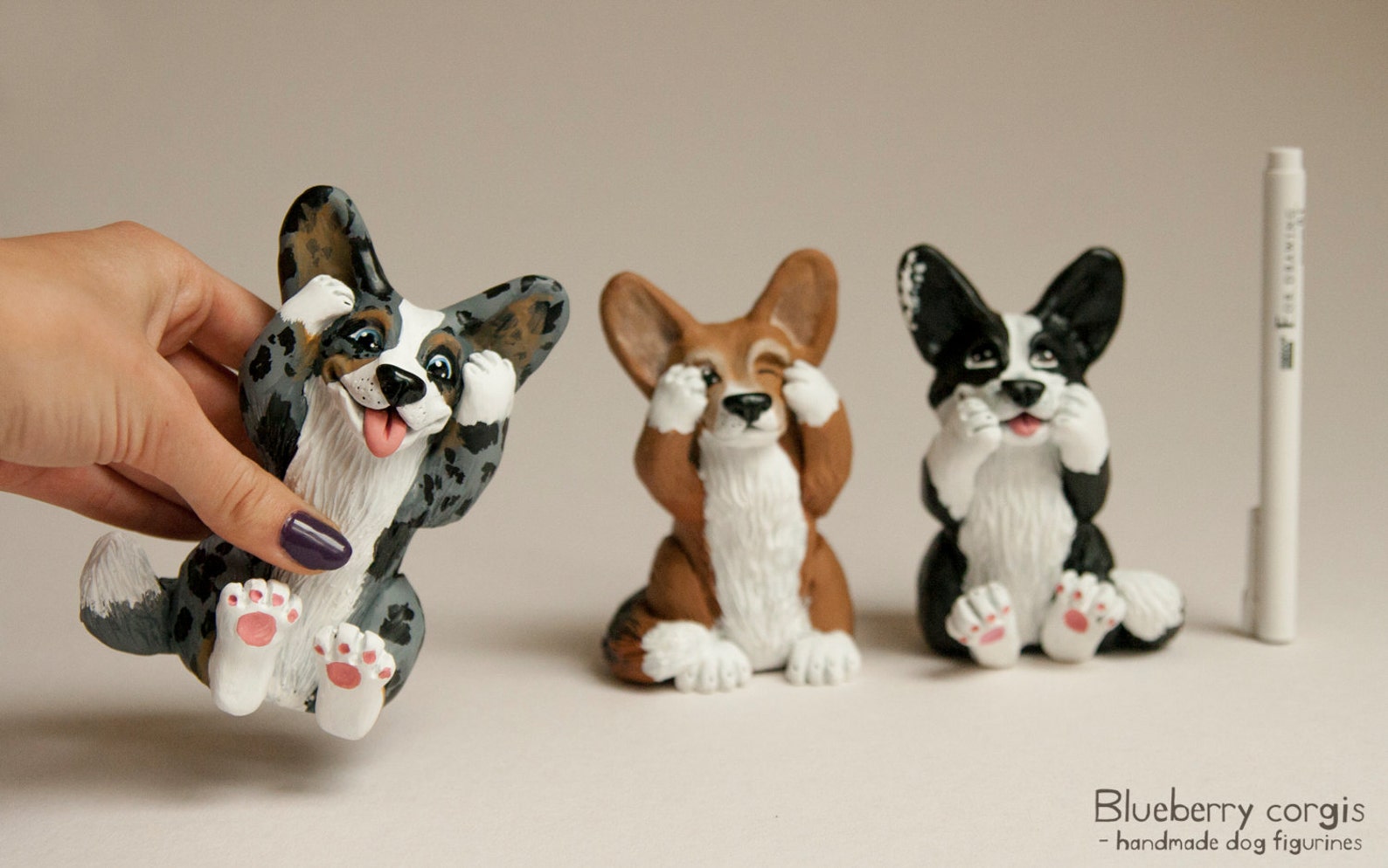 Three Welsh Corgi Figurines, Custom Sculpted and Painted, Based on ...