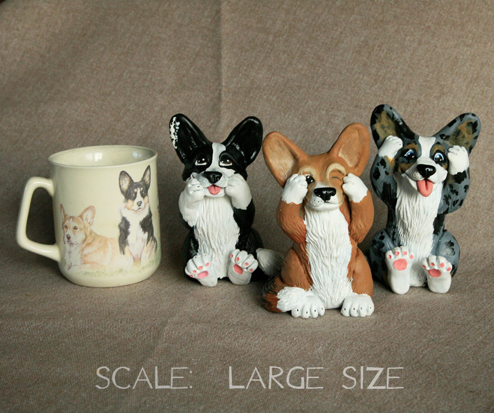 Three Welsh Corgi Figurines, Custom Sculpted and Painted, Based on ...