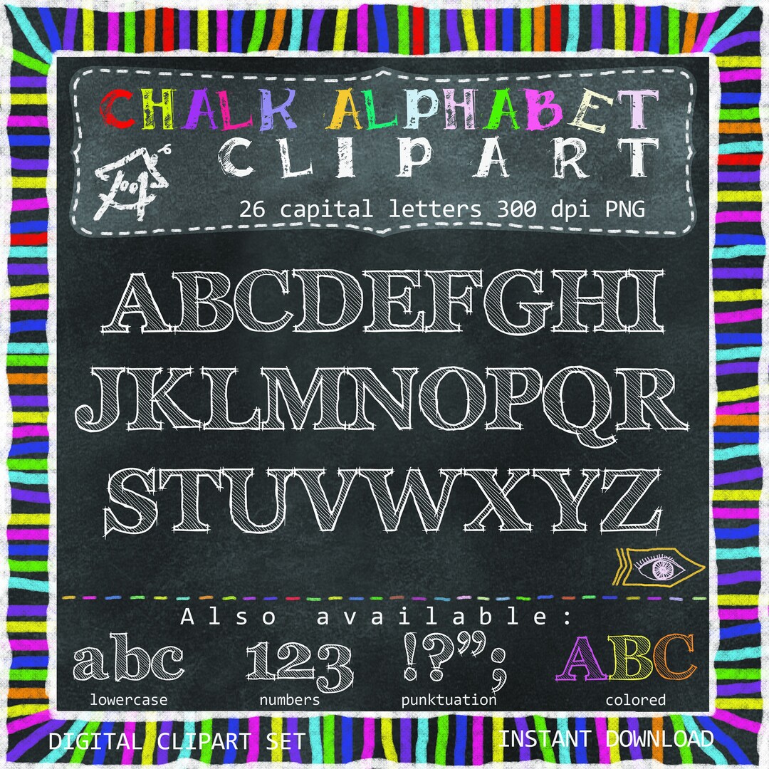Chalkboard Alphabet Clipart Clipart Pack Chalk Style Letters - Etsy