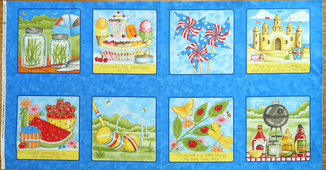 Summer Fun Cotton Quilt Fabric Panel: BBQ, Beach, Vacation - Moda Decor ...