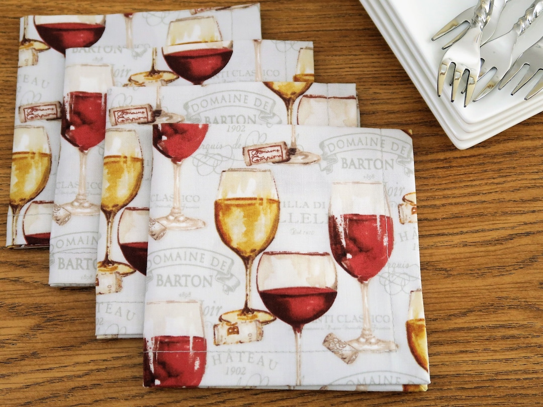 Wine Cloth Cocktail Napkins Wine Glasses Small Cotton Napkin Appetizer ...