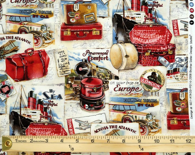 Travel Cotton Quilting Fabric - Vintage Europe Travels - Traveling ...