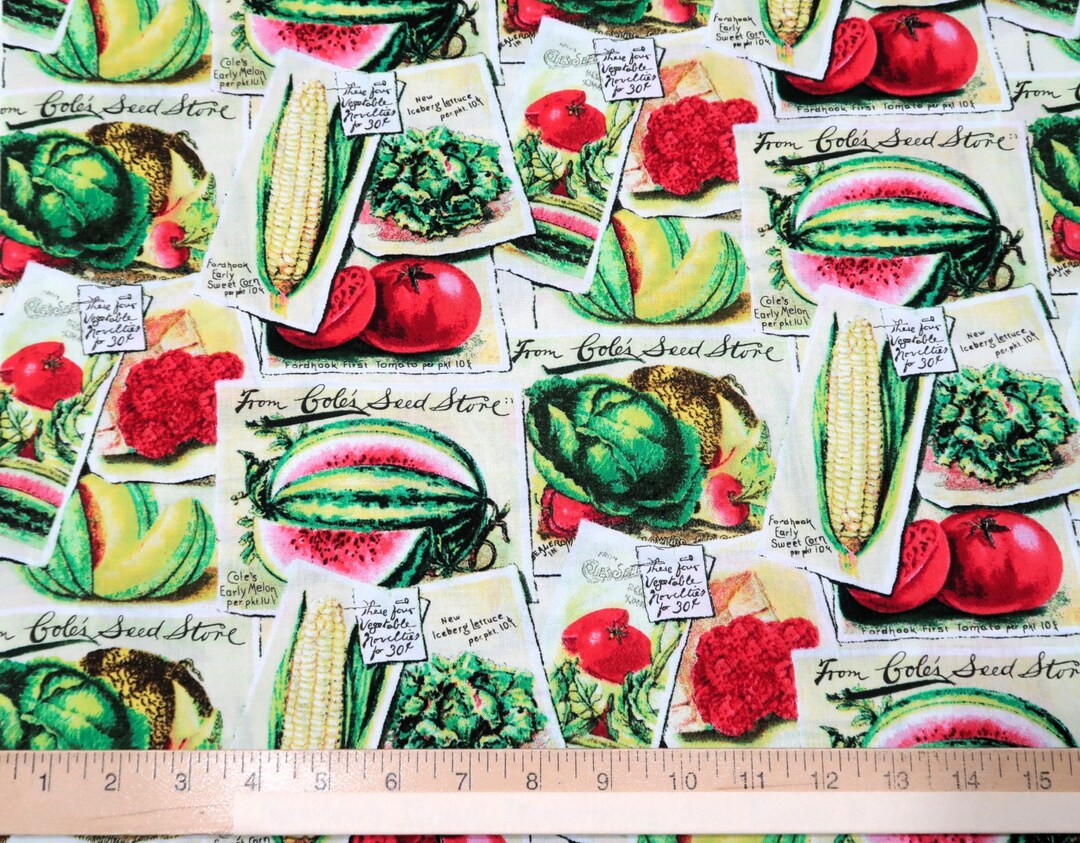 Vegetable Seed Packets Cotton Quilt Fabric - Garden Veggies, Farmer's ...