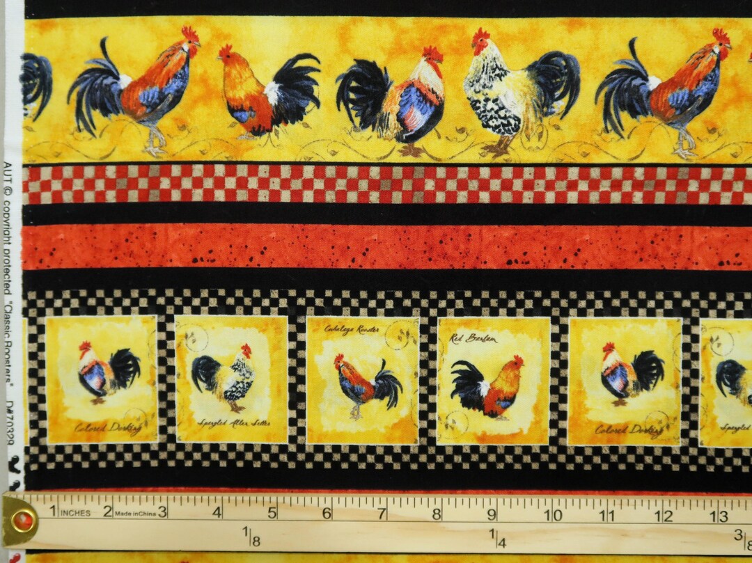 Roosters Cotton Quilt Fabric - Classic Roosters - Chickens, Roosters ...
