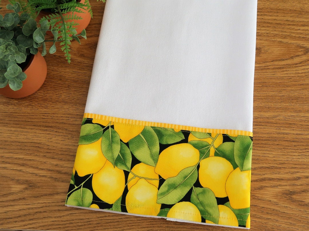 Lemons Tea Towel - Lemon Kitchen Decor - Lemon Decorative Embellished ...