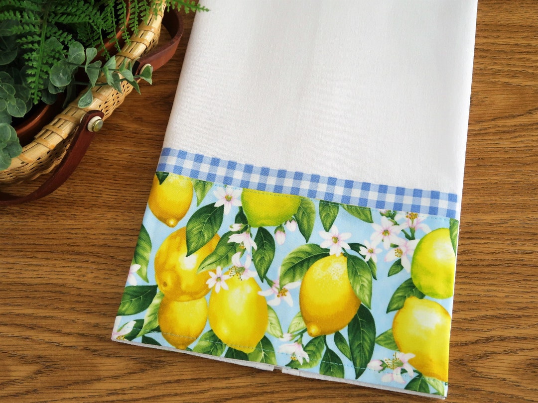 Lemon Tea Towel - Lemon Kitchen Decor - Lemon Decorative Embellished ...