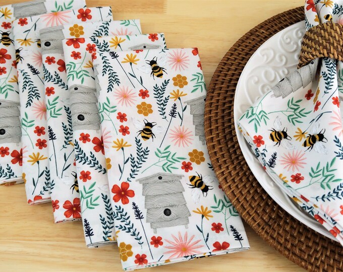 Bees Cloth Dinner Napkins - Honey Bees & Beehive Floral Napkins ...
