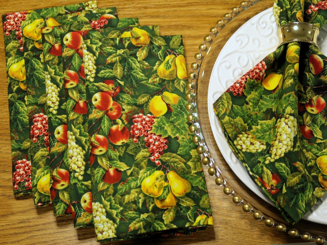 Fruit Cloth Dinner Napkins Fruit Branches Apples, Pears, Grapes, Lemons ...