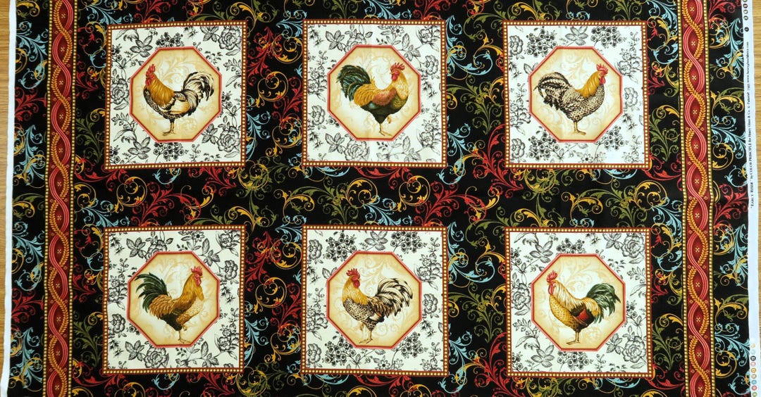 Early Riser 100% Cotton Quilt Fabric Panel - Elegant Roosters ...