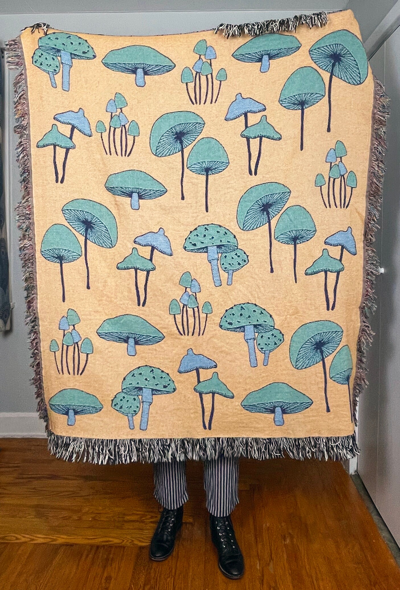 Retro Mushroom Woven Throw Blanket Fungi Pattern 60's - Etsy