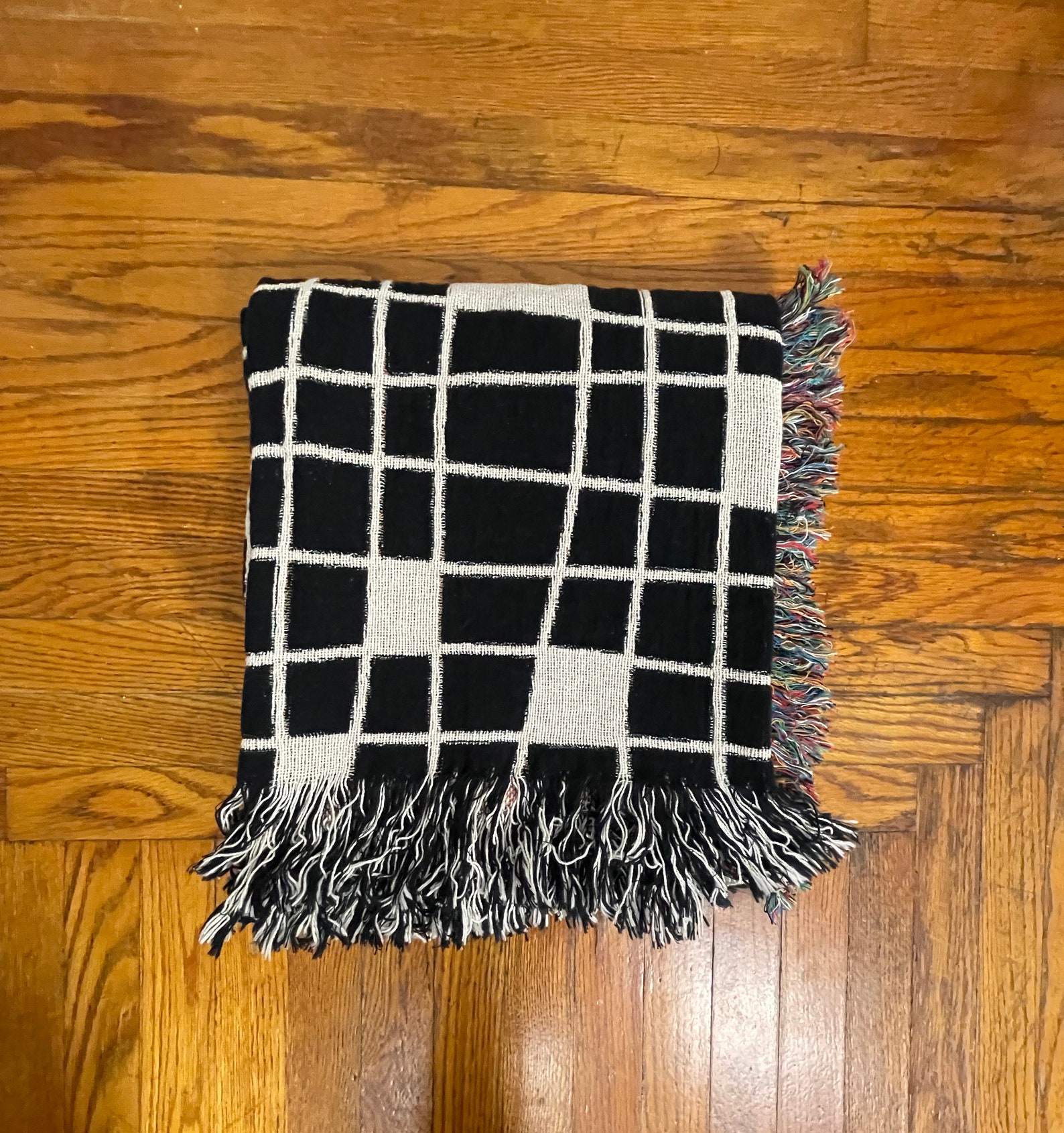 Checkered Pattern Woven Blanket Wavy Lines Black & off White - Etsy