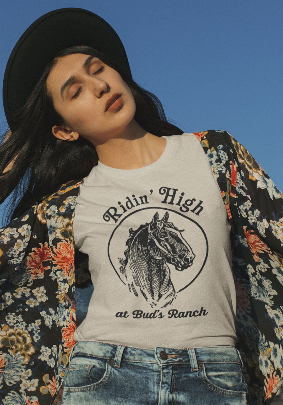 Ridin' High Tee, Bud's Ranch, Retro Horse Shirt, Weed Tshirt, Womens ...