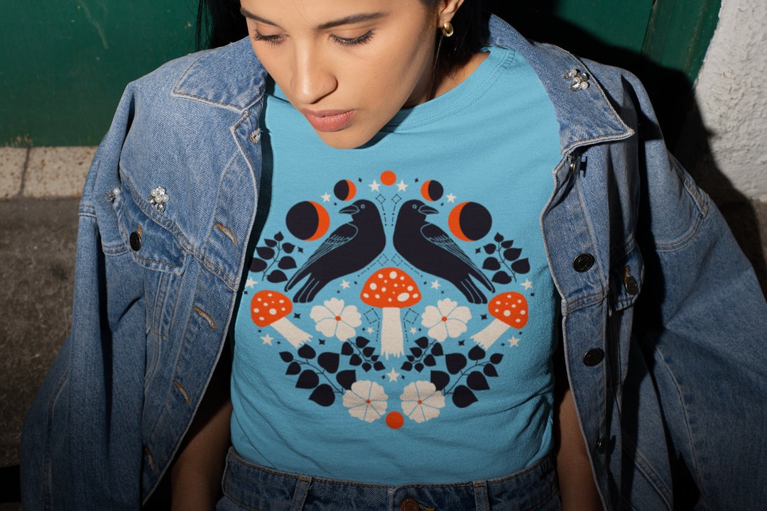 Crow Shirt, Crow Lover, Retro Mushroom Tee, Mushroom Shirt, Magic ...