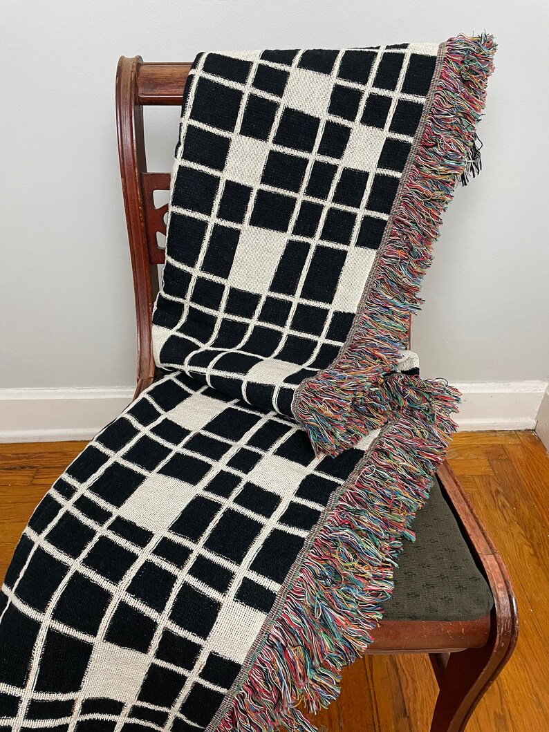 Checkered Pattern Woven Blanket Wavy Lines Black & off White - Etsy