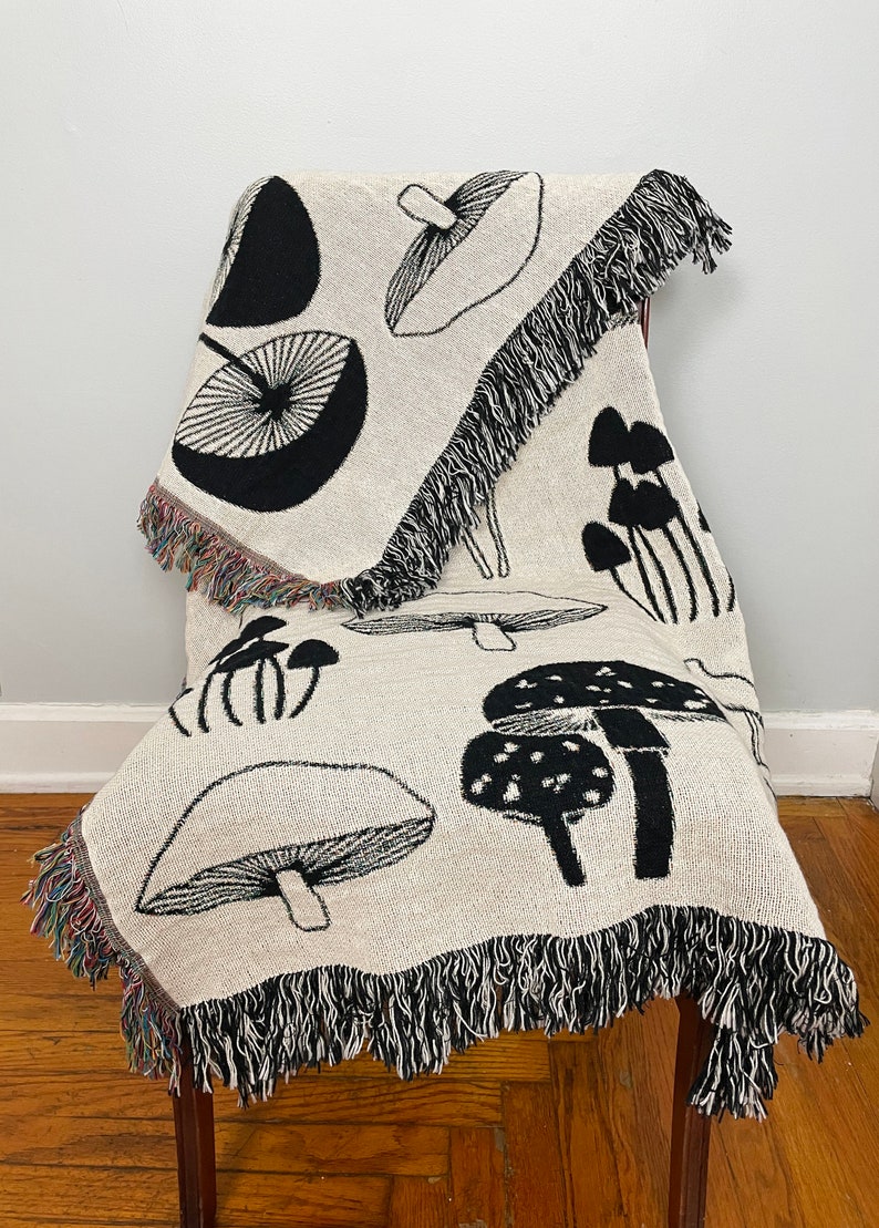 Retro Mushroom Woven Throw Blanket Fungi Pattern Boho - Etsy