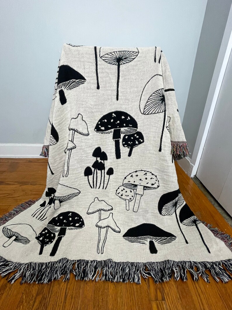 Retro Mushroom Woven Throw Blanket Fungi Pattern Boho - Etsy