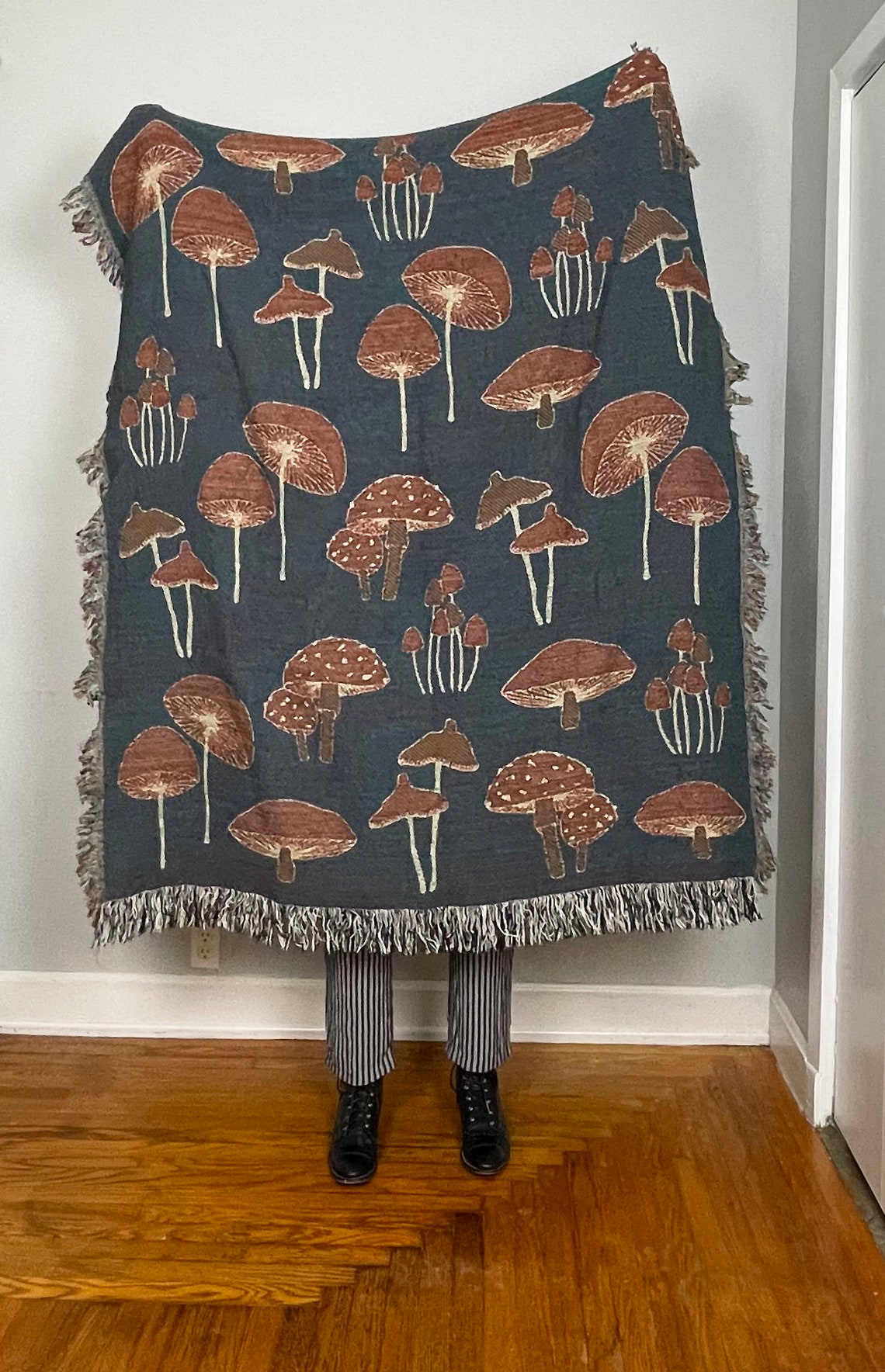 Retro Mushroom Woven Throw Blanket Fungi Pattern 60's - Etsy