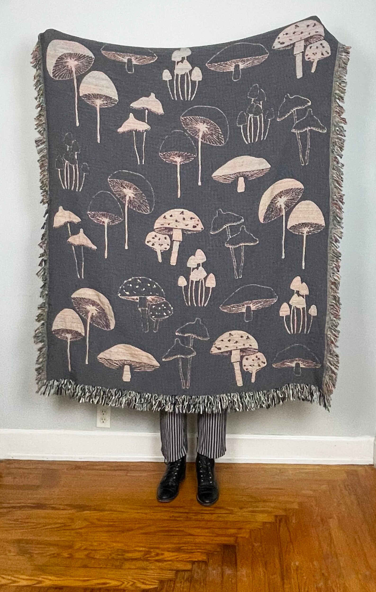 Retro Mushroom Woven Throw Blanket Fungi Pattern Boho | Etsy