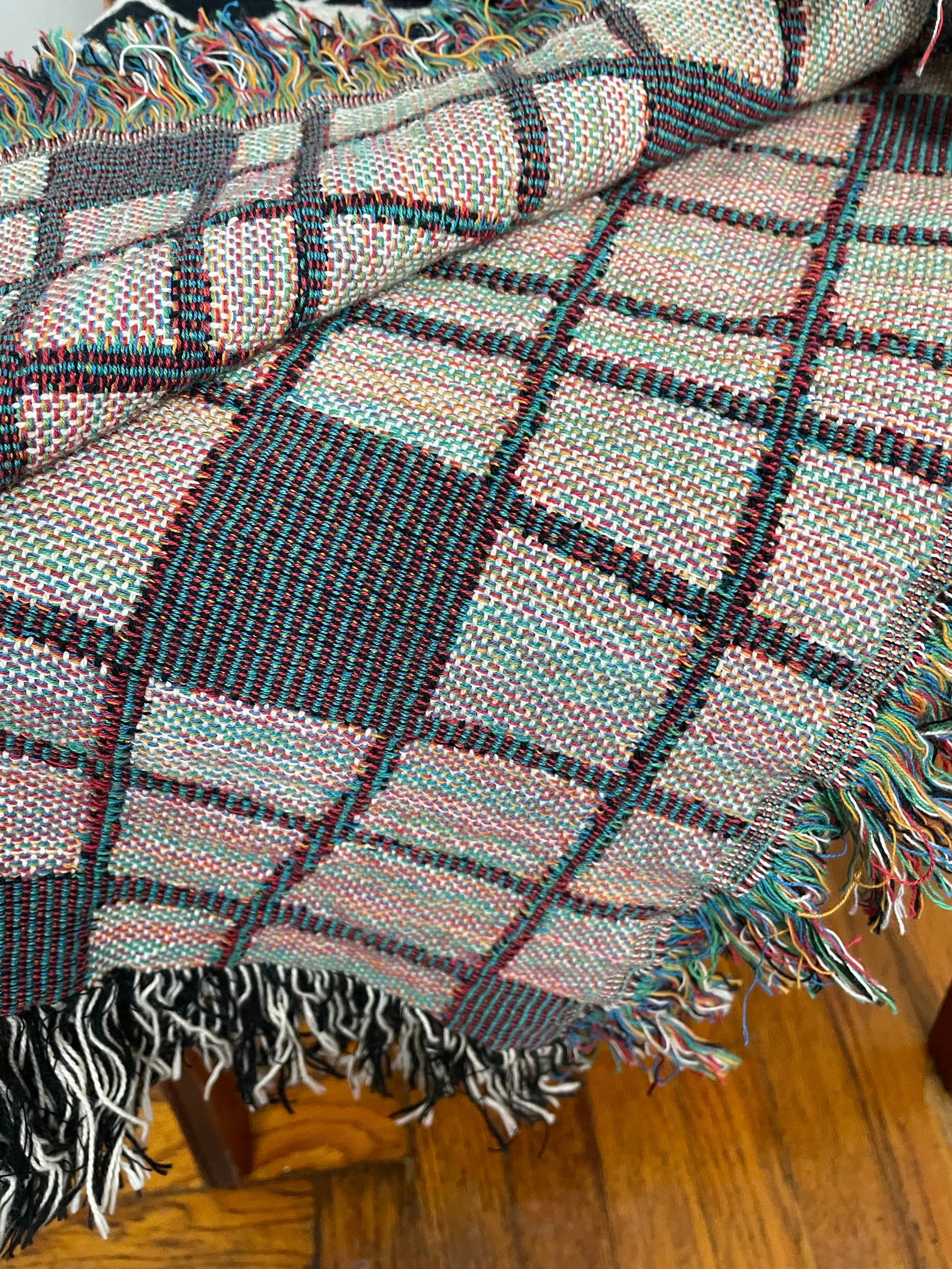 Checkered Pattern Woven Blanket Wavy Lines Black & off White - Etsy UK