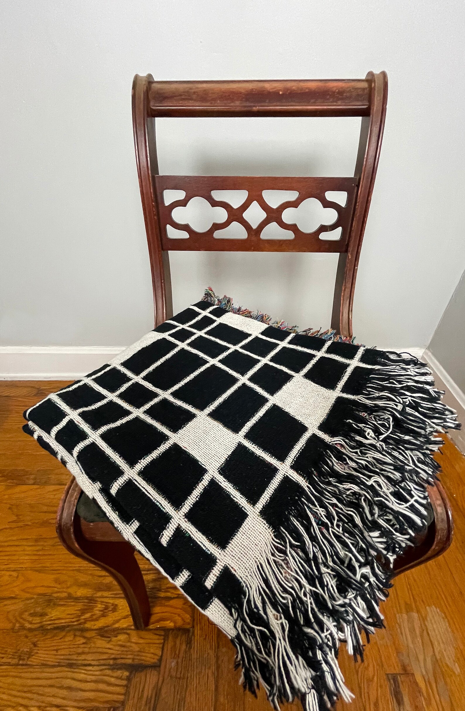 Checkered Pattern Woven Blanket Wavy Lines Black & off White - Etsy