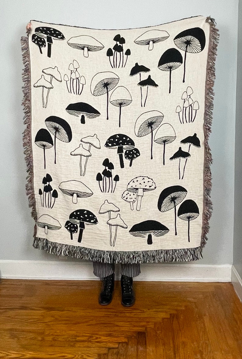 Retro Mushroom Woven Throw Blanket Fungi Pattern Boho - Etsy