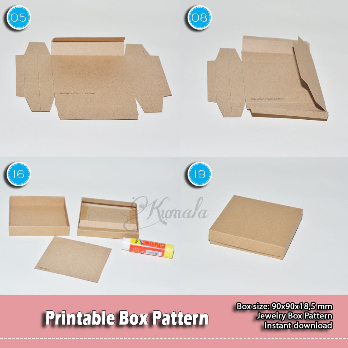 Printable Jewelry Box Pattern 9cm X 9cm X 1,85 Cm / Box Template ...