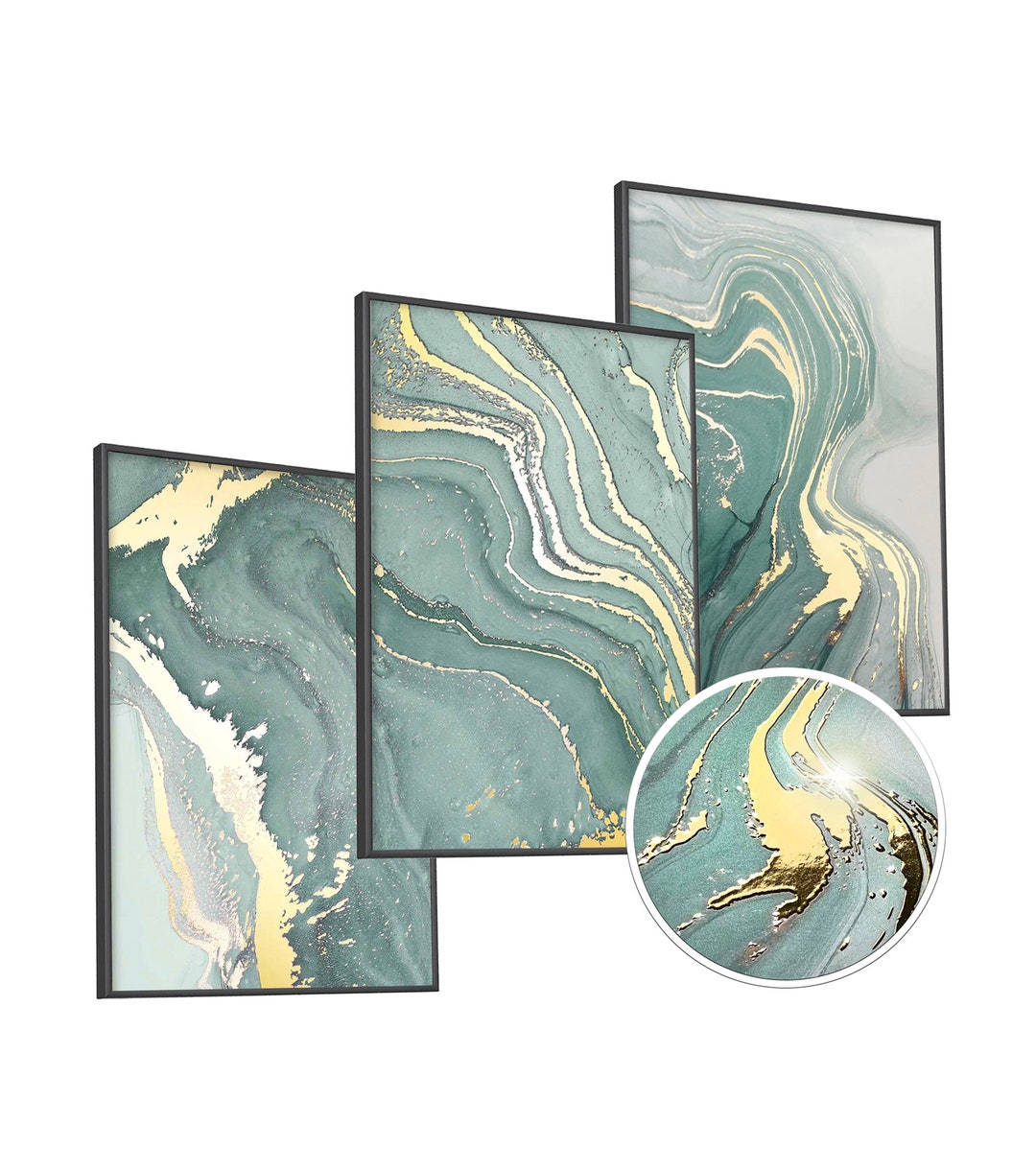 Mint Marble Real Gold Set of 3 Posters 50x70cm Modern Wall Art Abstract ...
