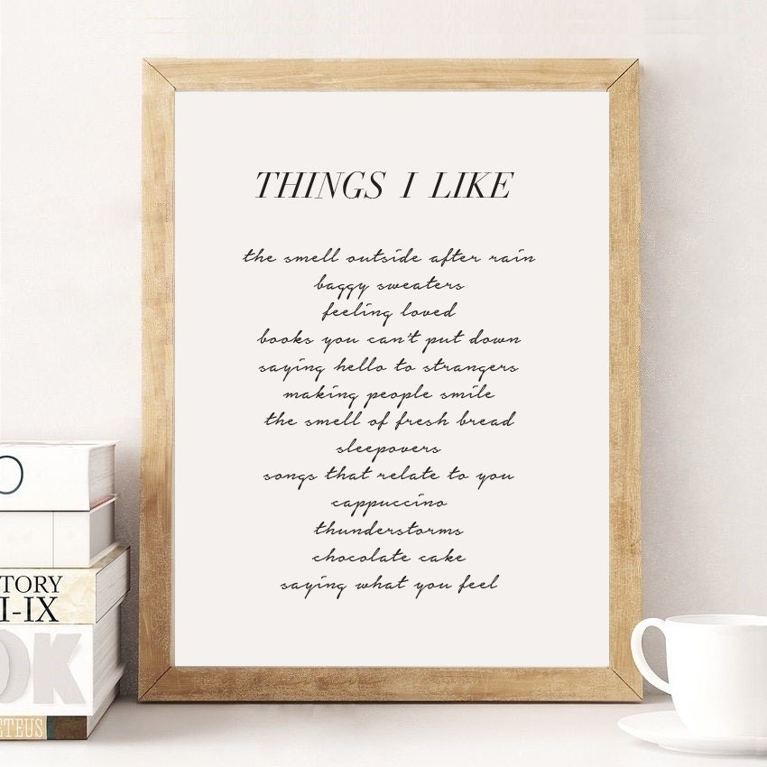 Things I like Typography Print Inspirational Poster Wall | Etsy