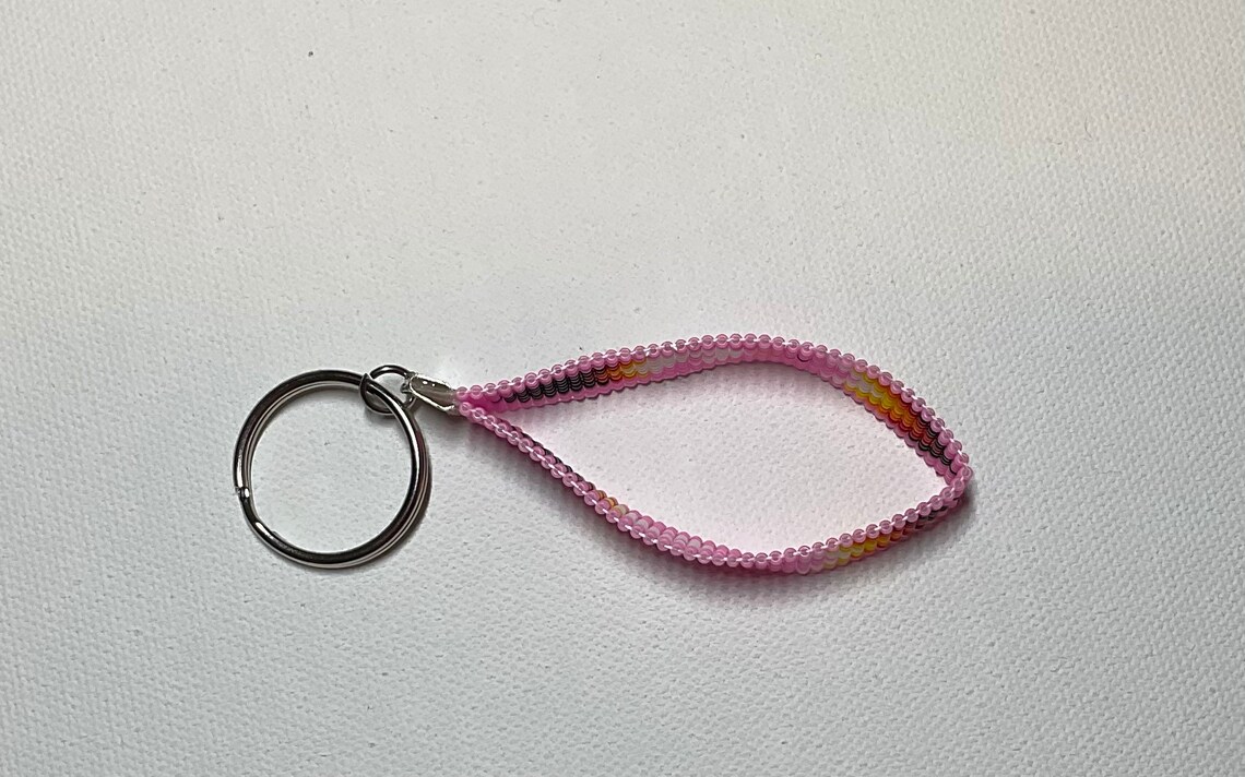Pink Feather Design Loom Beaded Keychain - Etsy