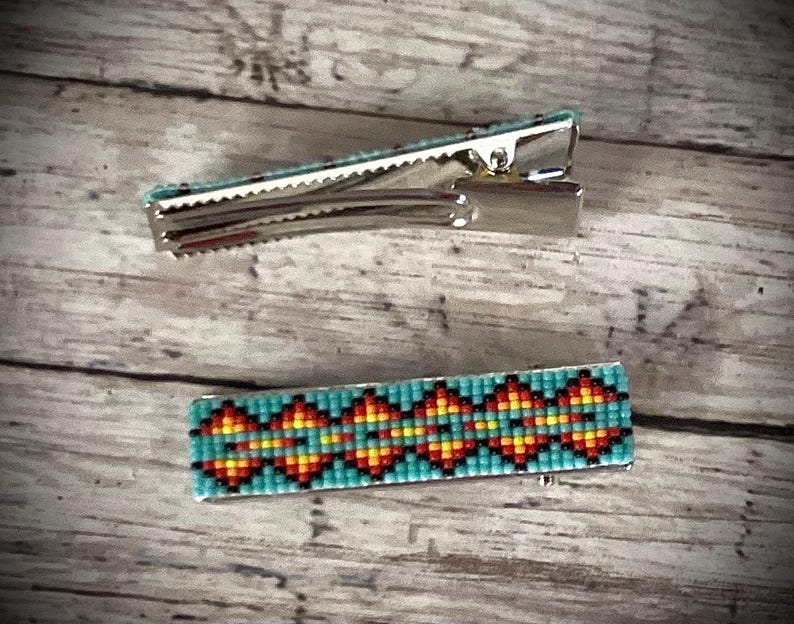 Large Hair Barrettes Alligator Clips Beaded Turquoise - Etsy