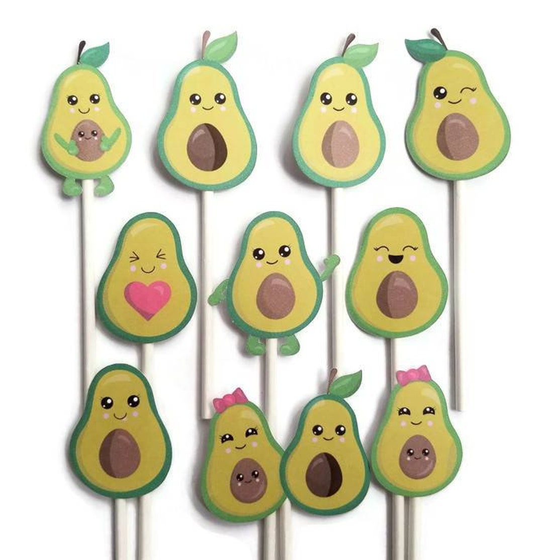 Avocado Cupcake Toppers - Set of 12, Avocado Food Pick, Avocado Cake ...