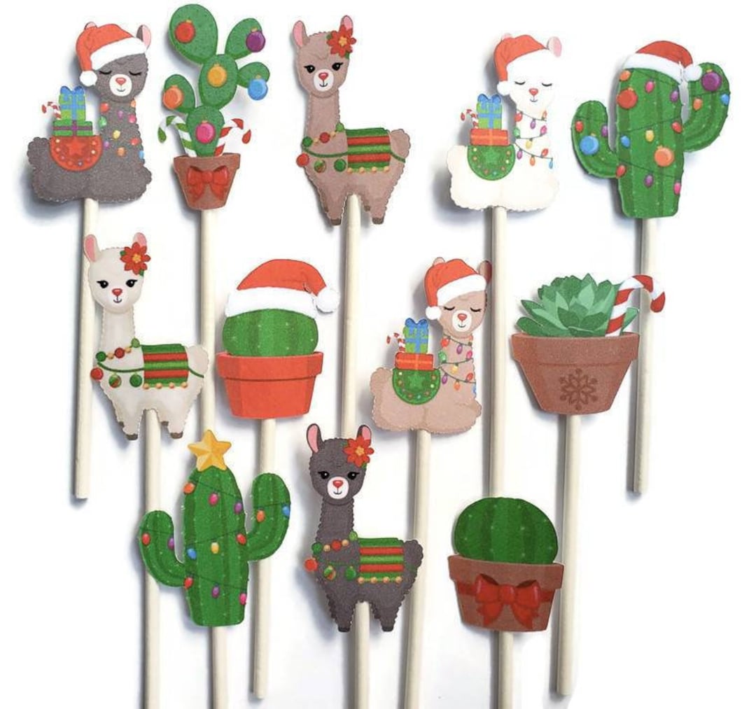Christmas Llama Cupcake Toppers - Set of 12, Llama Theme, Llama Party ...