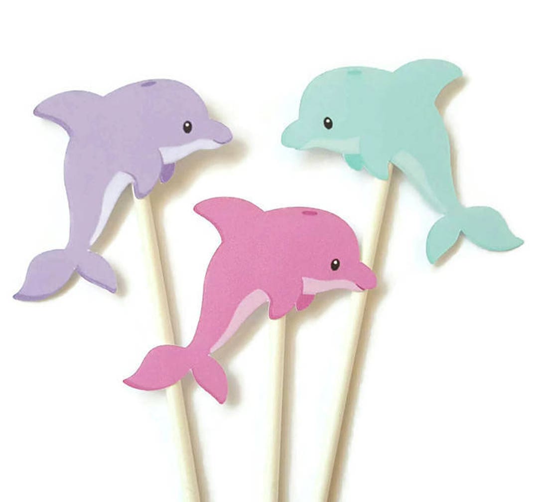Dolphin cupcake toppers set of 12 food picks, party picks, dolphin ...