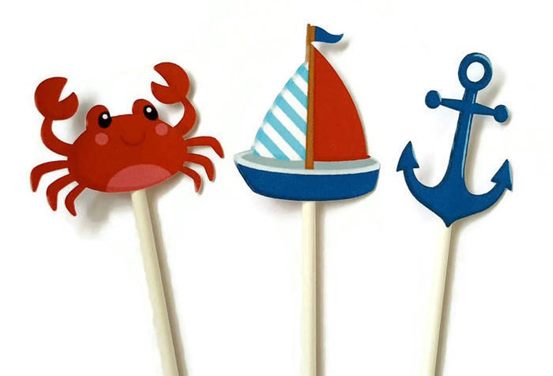 Nautical Themed Cupcake Toppers - Set of 12, Baby Shower, Gender Reveal ...