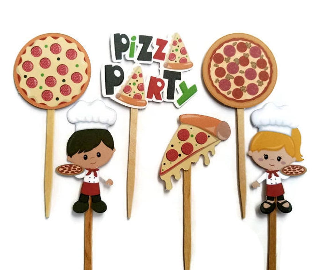 Pizza cupcake toppers set of 12 pizza party pizza cake | Etsy