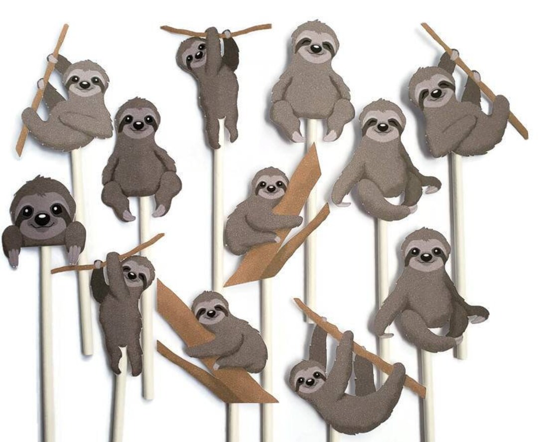 Sloth Cupcake Toppers - Set of 12, Sloth Theme, Sloth Party, Sleepy ...