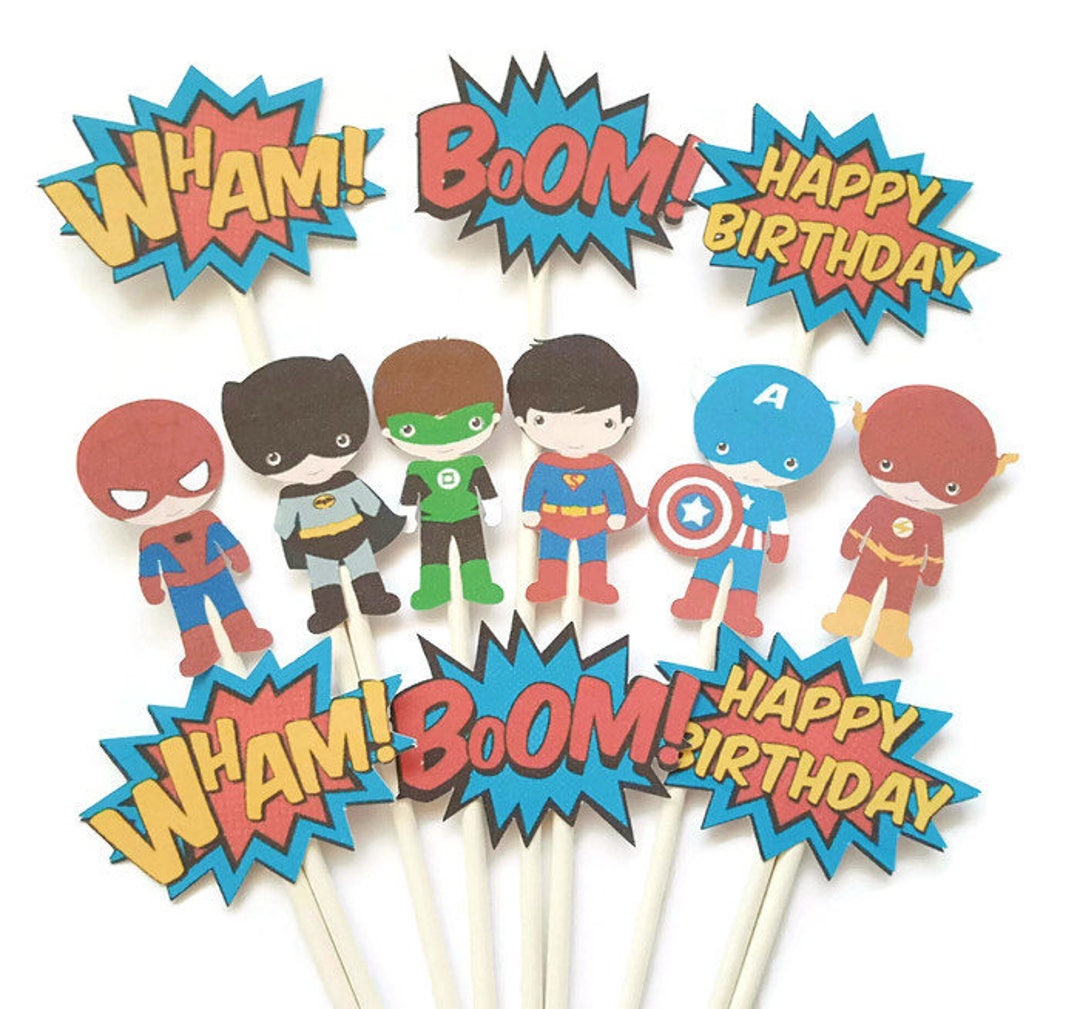 Superhero Cupcake Toppers - Set of 12 Superhero Theme, Cake Toppers ...