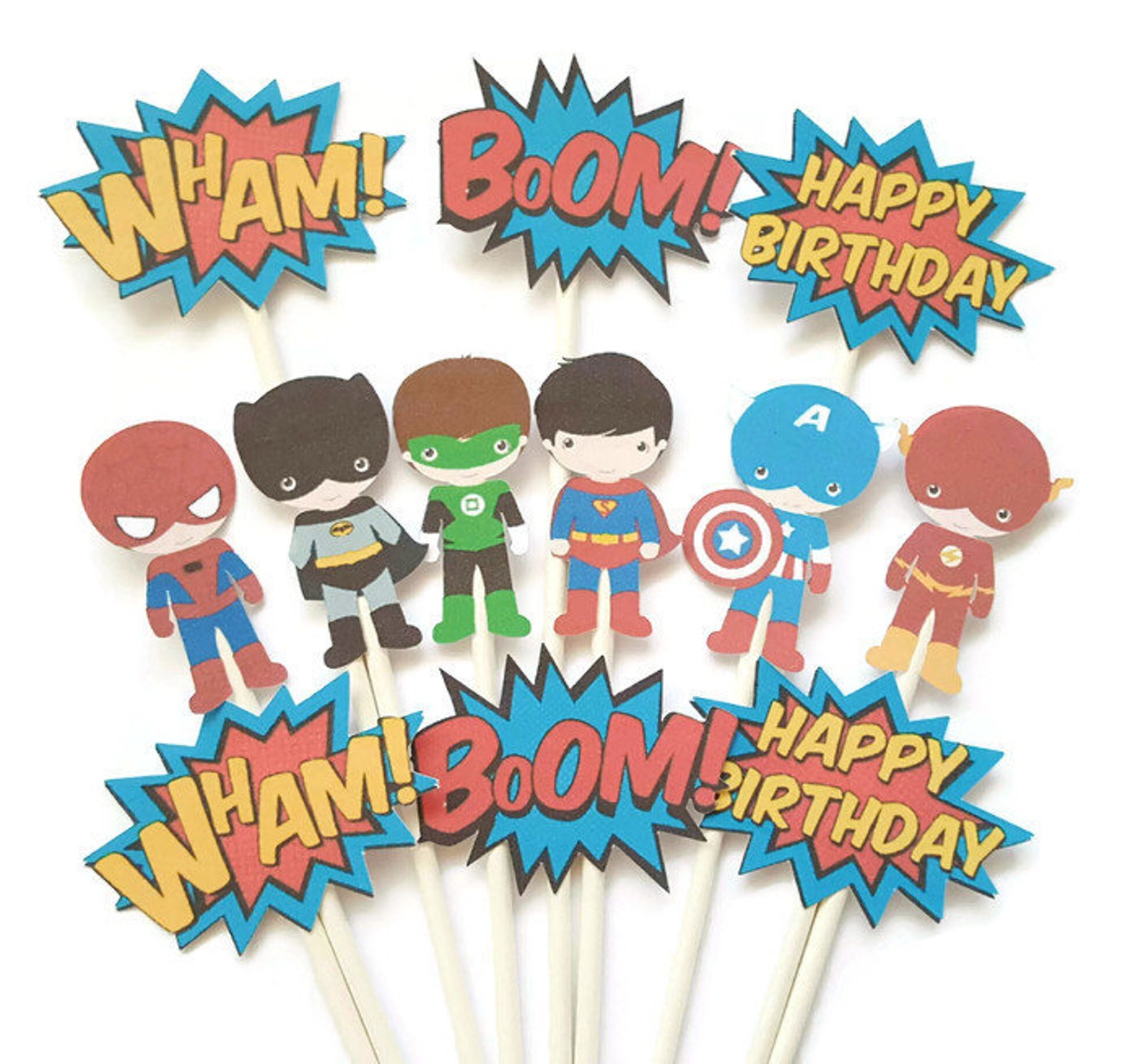 Superhero Cupcake Toppers Set of 12 Superhero Theme Cake - Etsy