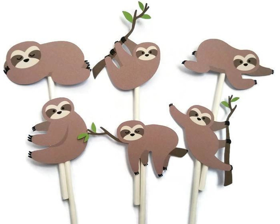 Sloth Cupcake Toppers - Set of 12, Sloth Theme, Sloth Party, Sleepy ...