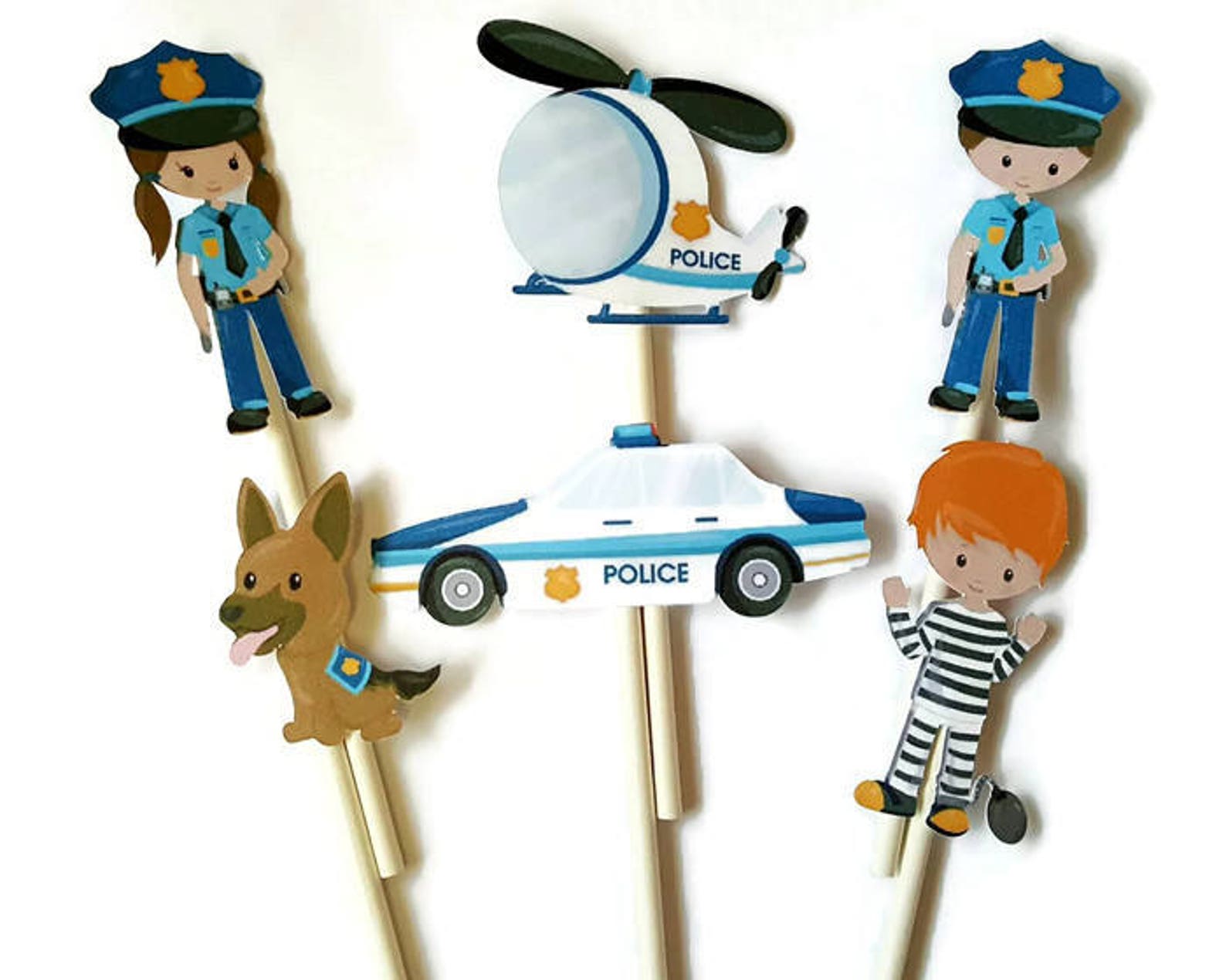 Police Theme Cupcake Toppers - Set of 12, Police Birthday, Food Picks ...