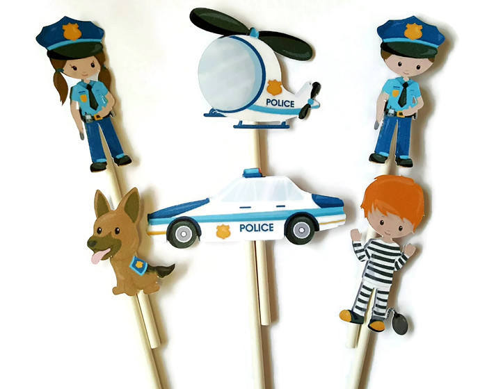 Police Theme Cupcake Toppers - Set of 12, Police Birthday, Food Picks ...