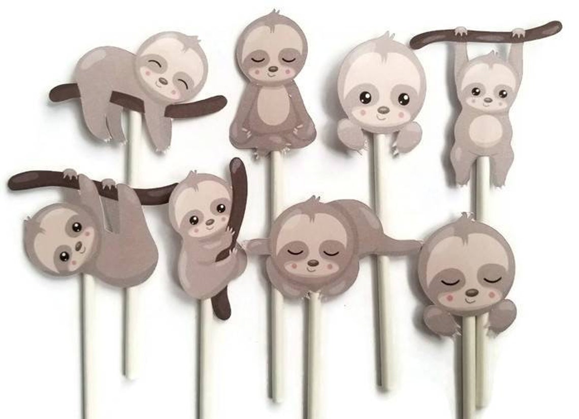 Sloth Cupcake Toppers Set of 12 Sloth Theme Sloth Party | Etsy