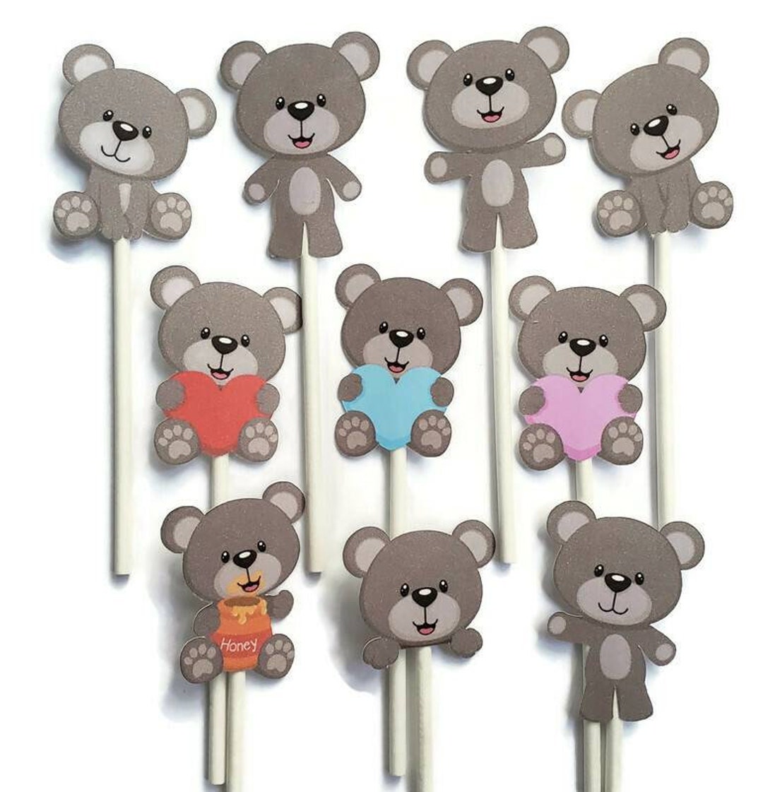 Teddy Bear Cupcake Toppers - Set of 12, Cute Bear, Bear Cake Topper ...