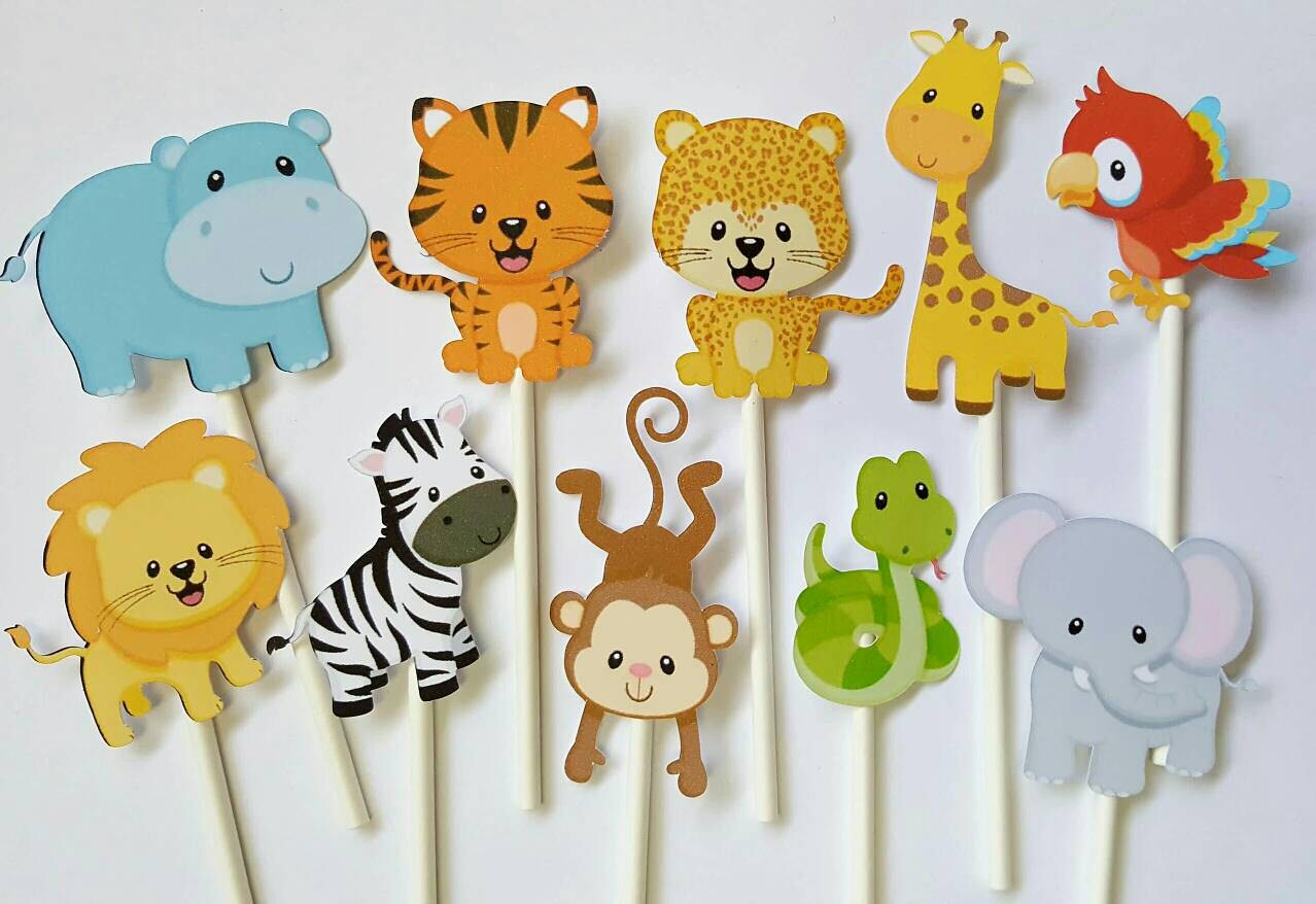 Safari Cake Toppers Set of 3 Double Sided Jungle | Etsy