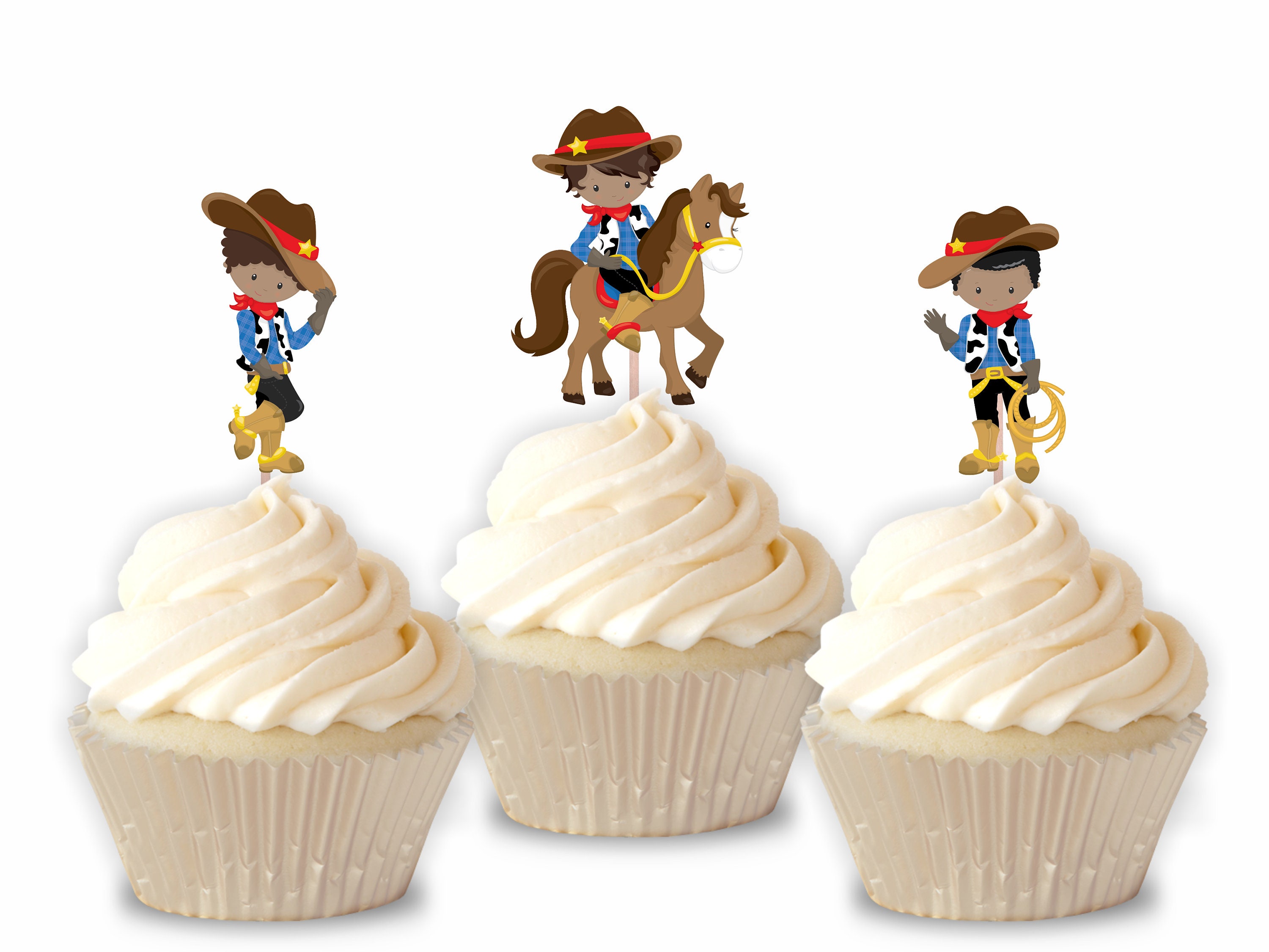 Cowboy cupcake toppers set of 12 western theme cowboy | Etsy