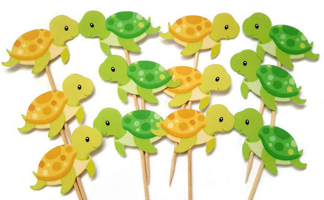 Turtle Cupcake Toppers - Set of 12 Food Picks, Party Picks - Etsy