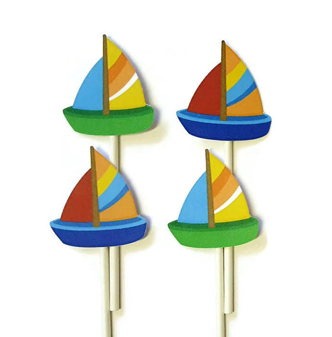 Sailboat Cupcake Toppers - Set of 12 Nautical Theme Baby Shower, Ahoy ...