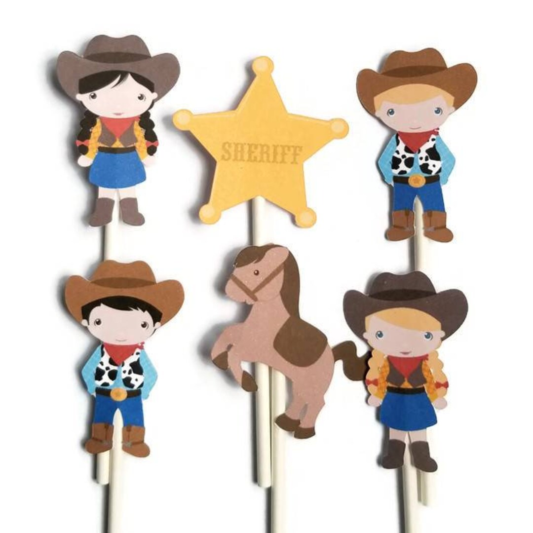 Cowboy Cupcake Toppers - Set of 12, Western Theme, Cowboy, Cake Toppers ...